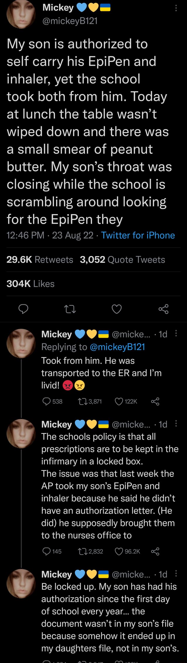 Mickey @mickeyB121 My son is authorized to self carry his EpiPen and ...