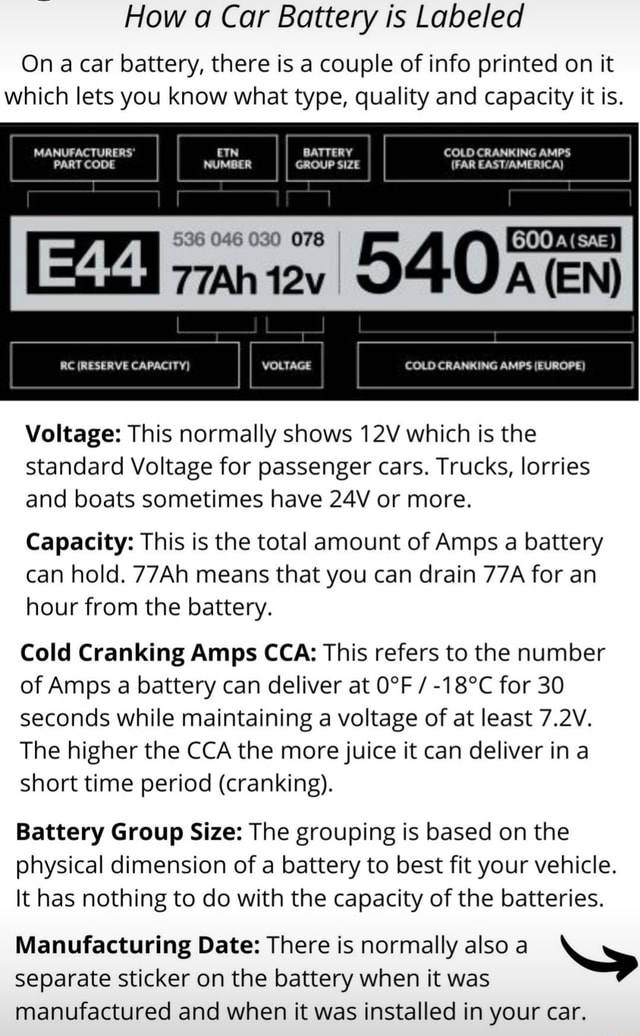 How a Car Battery is Labeled On car battery, there is a couple of info ...