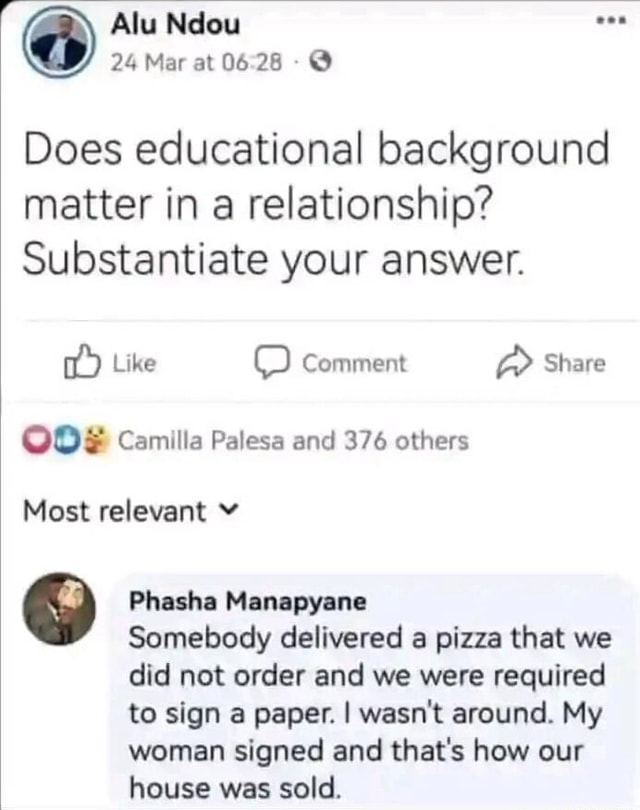 Ip Alu Ndou 24 Mar at Does educational background matter in a relationship? Substantiate your ...