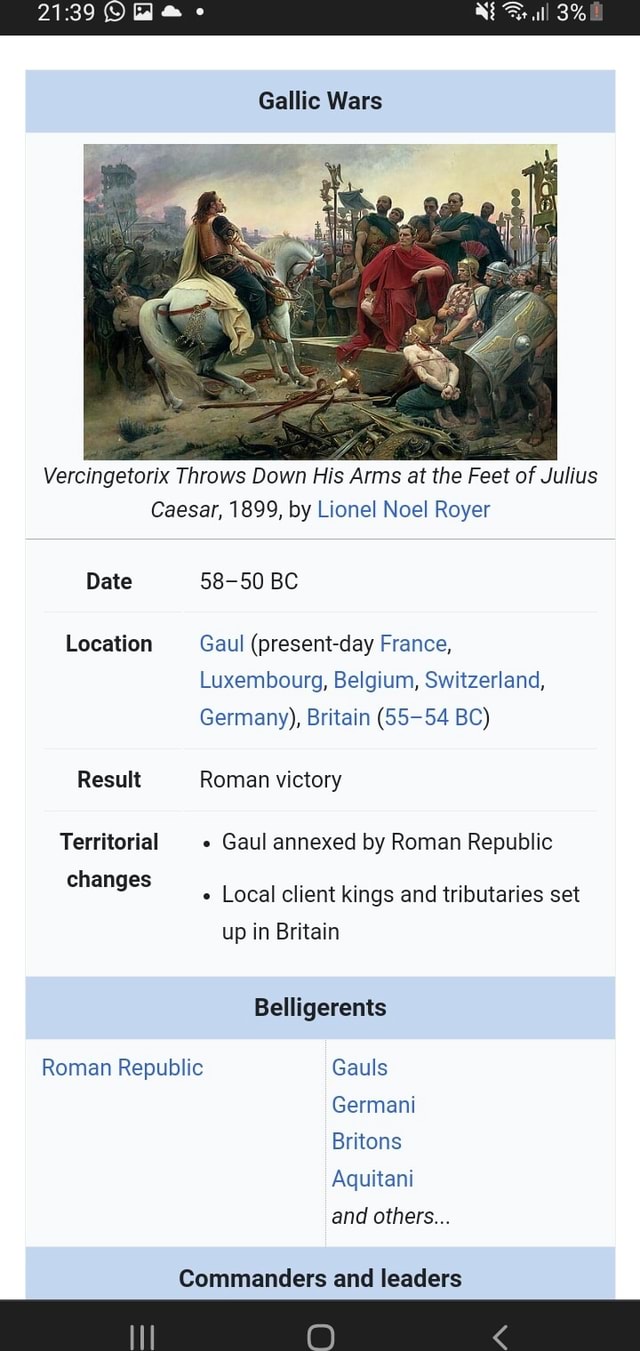 All Gallic Wars Vercingetorix Throws Down His Arms at the Feet of ...