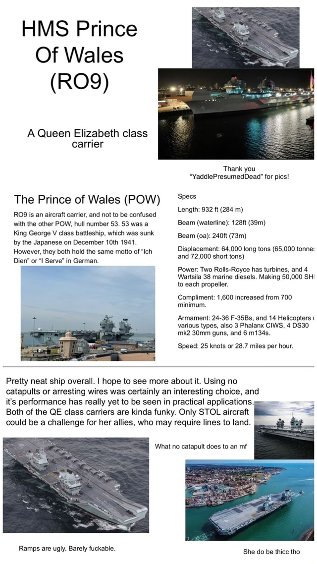 HMS Prince Of Wales (ROY) A Queen Elizabeth class carrier Thank you ...