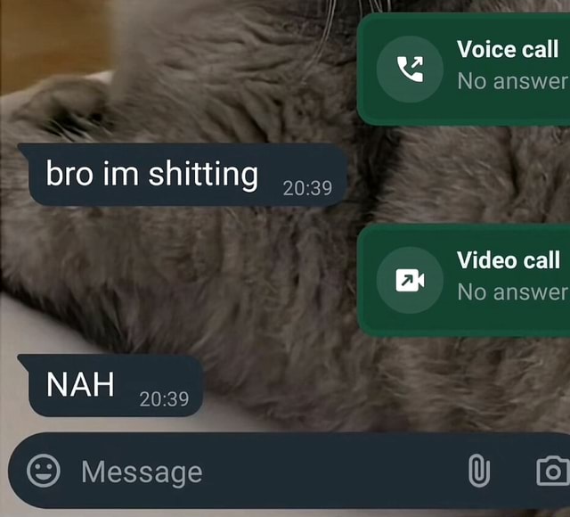 Bro im shitting NAH Message Voice call No answer Video call No answer ...