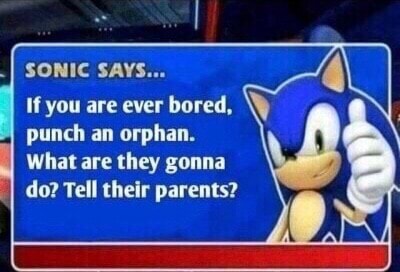 .I SONIC SAYS... you are ever bored, punch an orphan. What are they ...