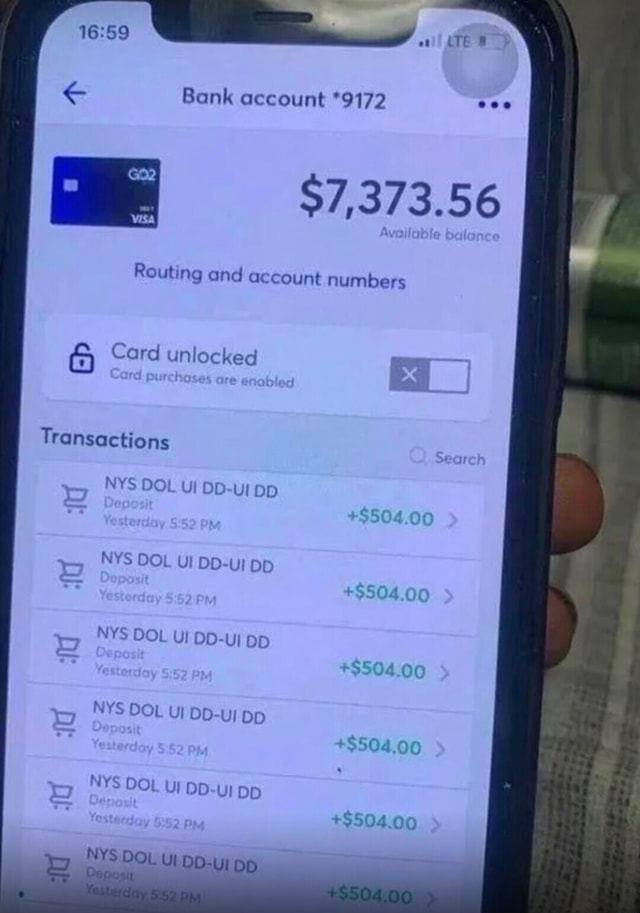 Bank account *9172 $7,373.56 Routing and account numbers & Card ...