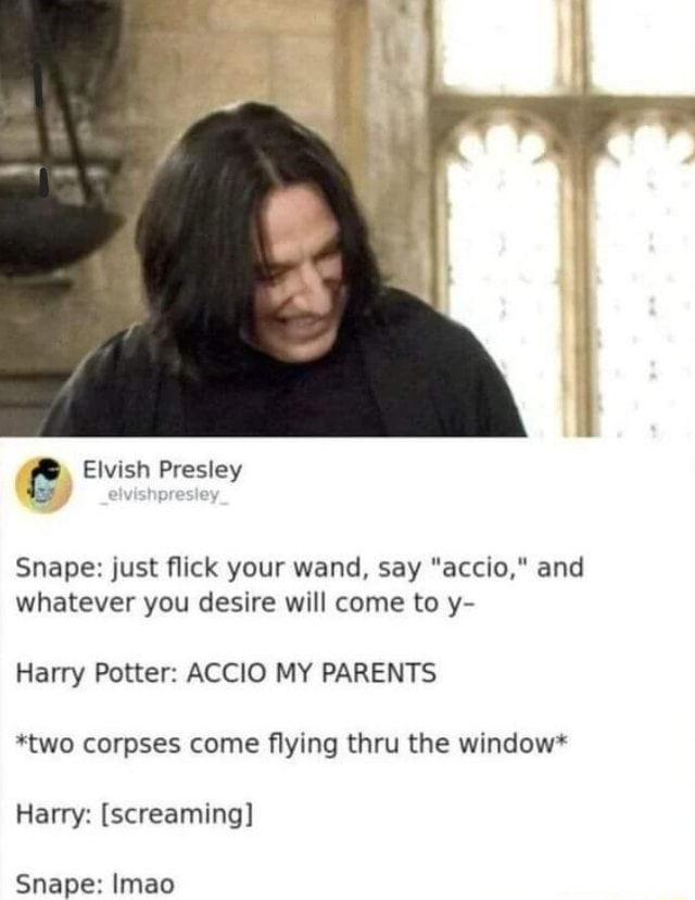 Elvish Presley Snape: just flick your wand, say "accio," and whatever ...