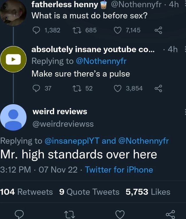 Fatherless henny @Nothennyfr: What is a must do before sex? 1.382 Tl ...