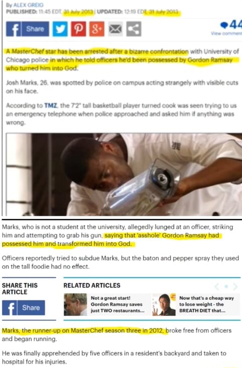 PUBLISHED: JPOATED: A MasterChef star has been arrested sfter bwzarre ...