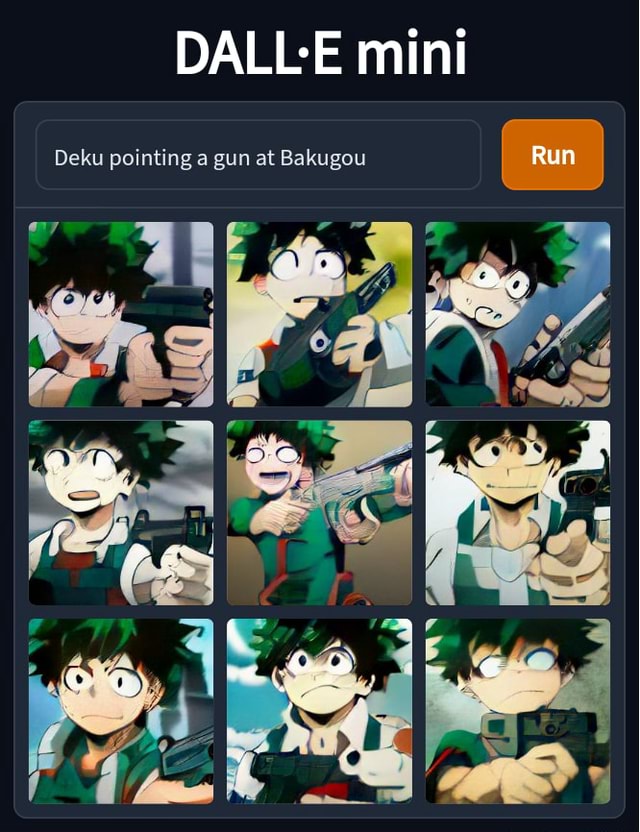 Mini Deku pointing a gun at Bakugou Run - iFunny