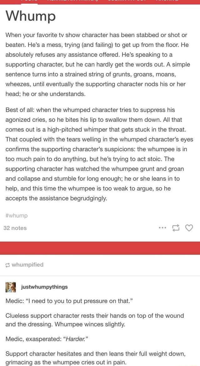 Whump When your favorite tv show character has been stabbed or shot or ...