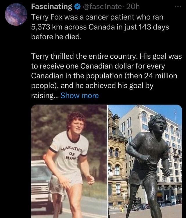 Fascinating @ @fascinate- Terry Fox was a cancer patient who ran 5,373 ...