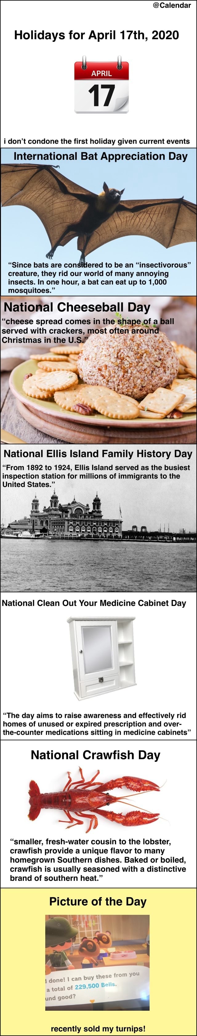 Holidays for April 17th, 2020 on i don't condone the first holiday ...