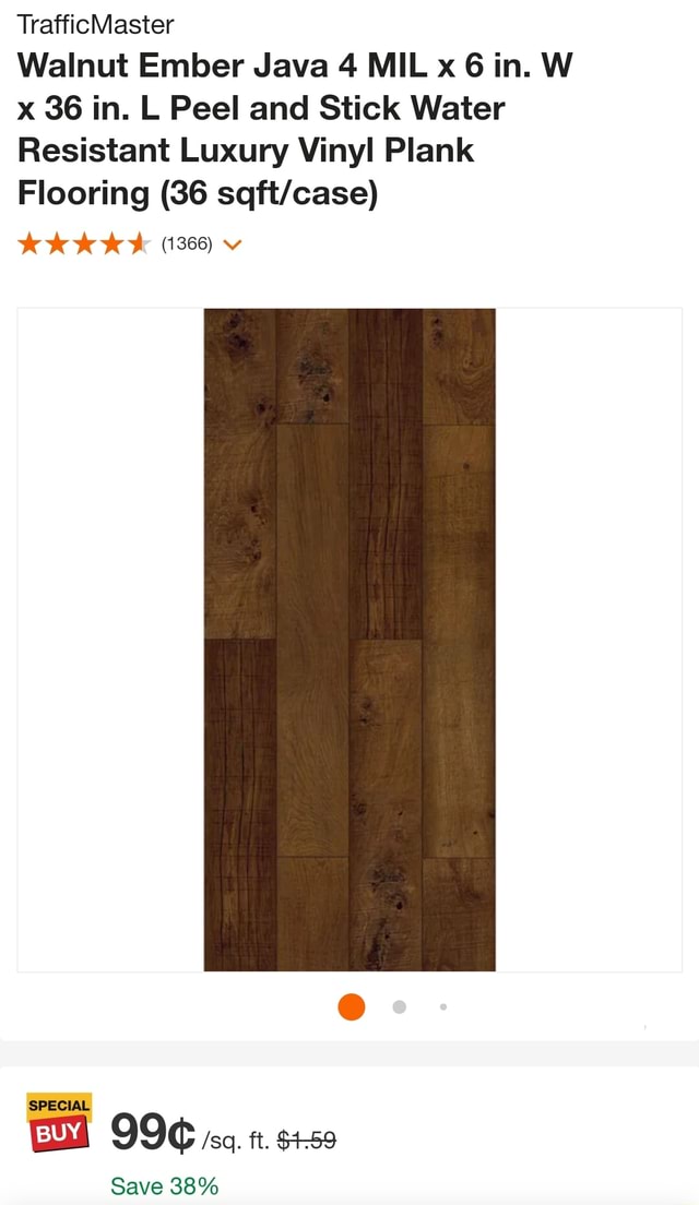 TrafficMaster Walnut Ember Java 4 MIL x 6 in. W 36 in. L Peel and Stick Water Resistant Luxury ...