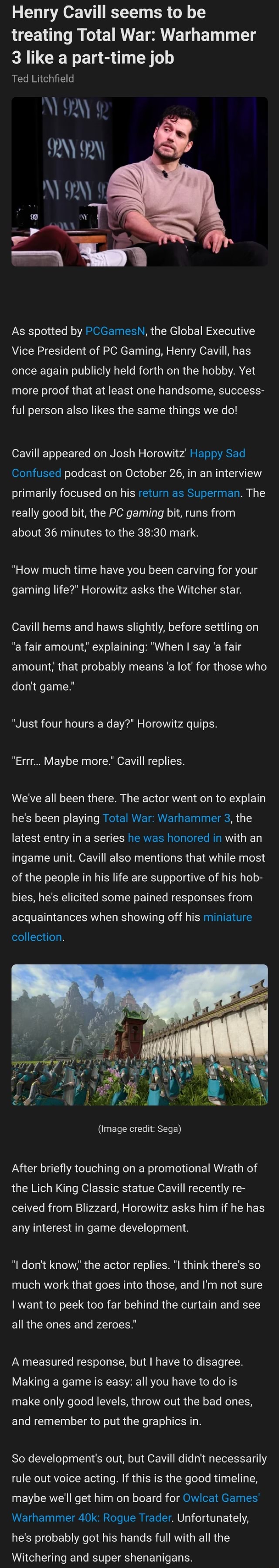 Henry Cavill seems to be treating Total War: Warhammer 3 like a part ...