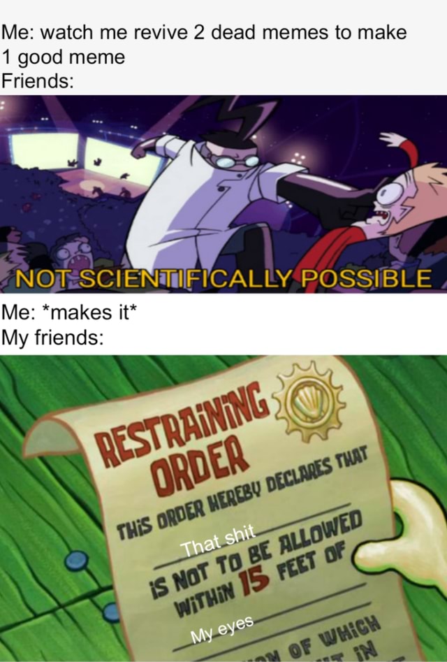 Me: watch me revive 2 dead memes to make 1 good meme Friends: My ...