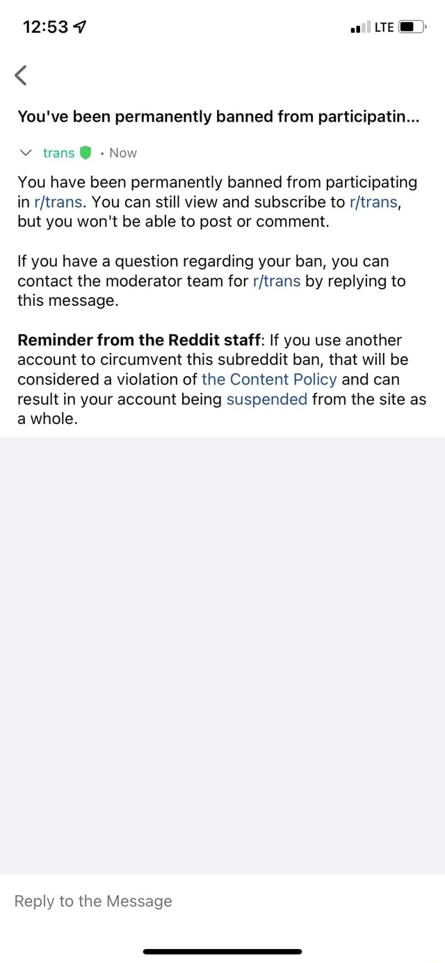 LTE You've been permanently banned from participatin... trans @ Now You ...