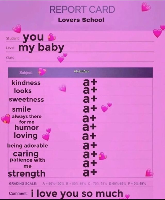 REPORT CARD Lovers School YOU we my baby Cass kindness at looks at ...