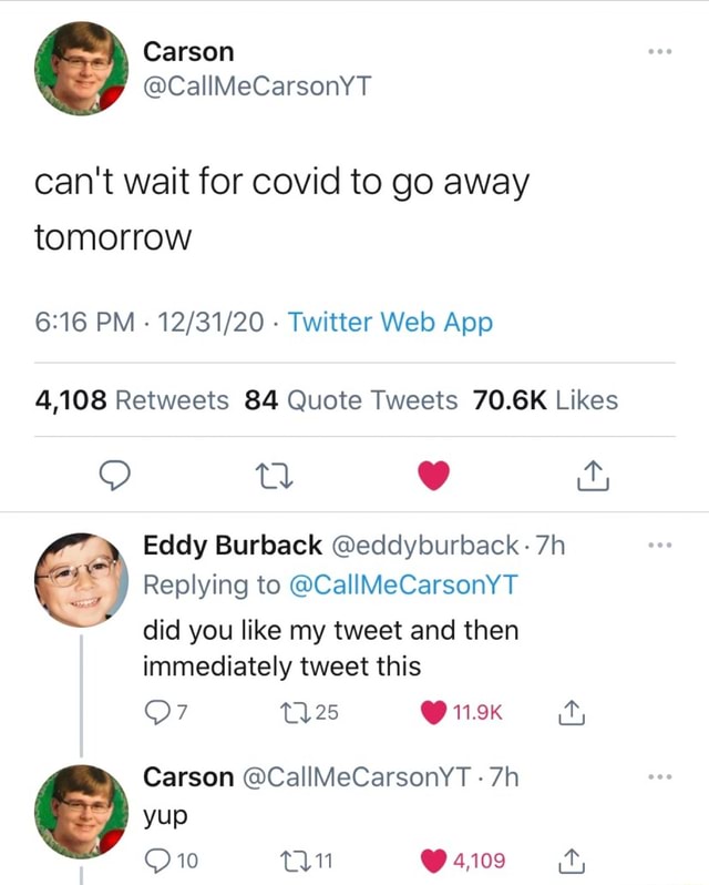 Carson @CallMeCarsonYT can't wait for covid to go away PM Twitter Web ...