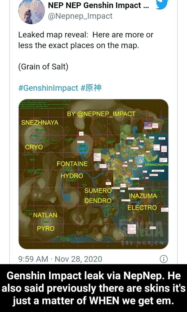 NEP NEP Genshin Impact Nepnep_Impact Leaked map reveal: Here are more or less the exact places ...