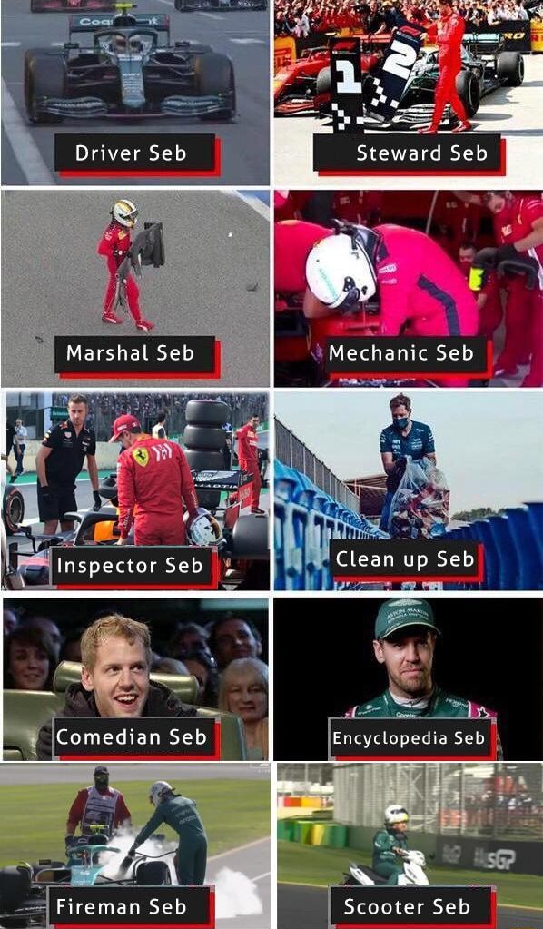 Driver Seb Steward Seb Marshal Seb Mechanic Seb Clean up Seb Inspector ...