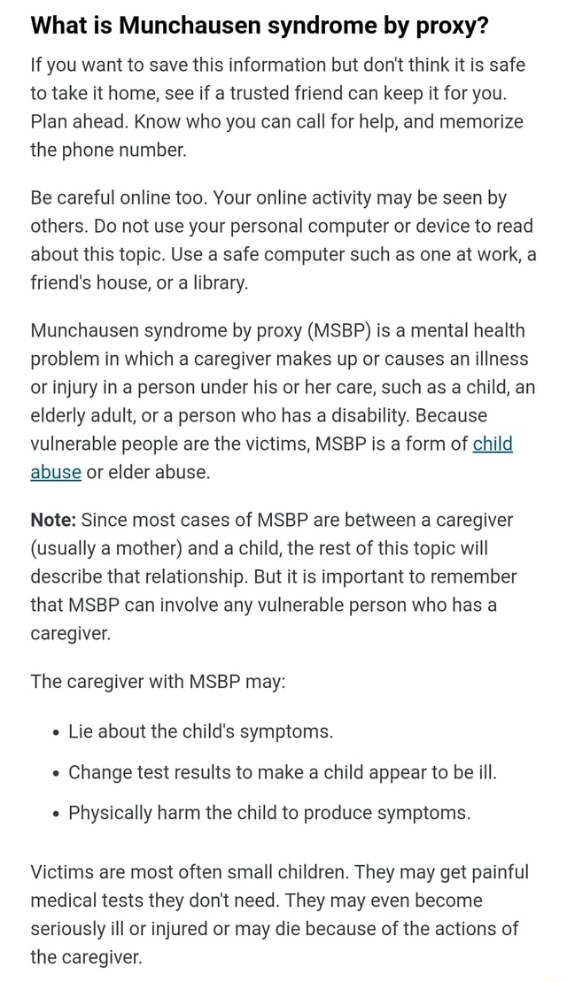 What is Munchausen syndrome by proxy? If you want to save this ...