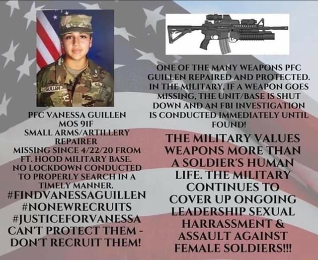 PFC VANESSA GUILLEN MOS 91F SMALL ARMS/ARTILLERY REPAIRER MISSING SINCE ...