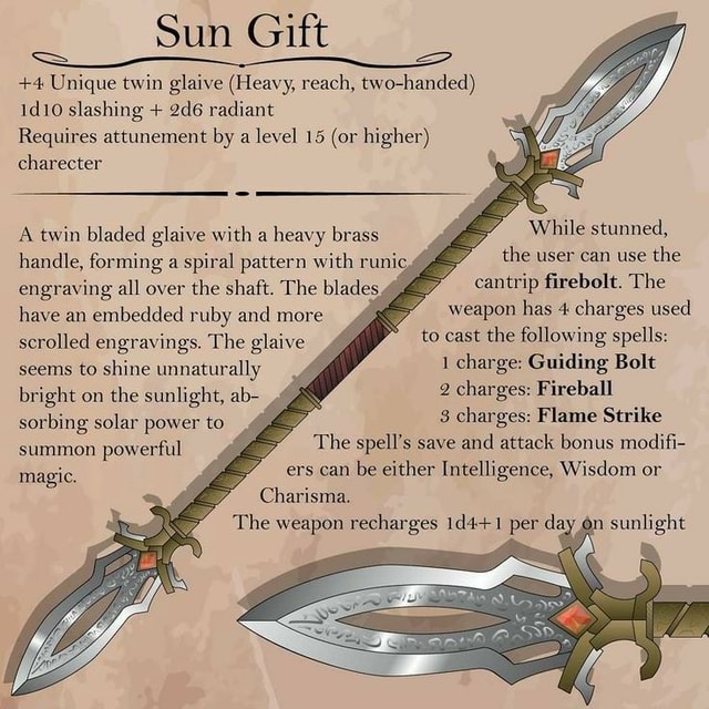 Sun Gift +4 Unique twin glaive (Heavy, reach, two-handed) 1d10 slashing ...