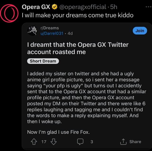 Opera GX @operagxofficial - I will make your dreams come true kiddo Dr ...