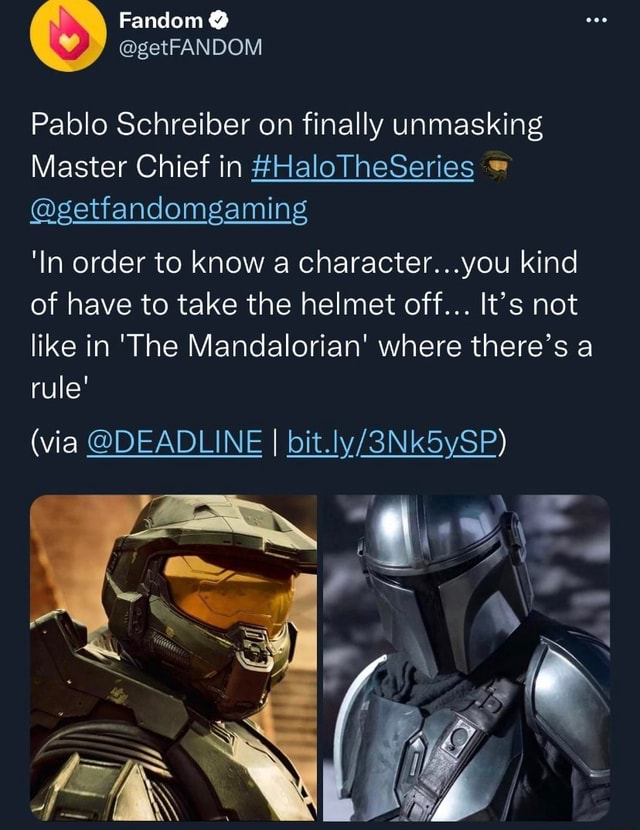 Fandom @getFANDOM Pablo Schreiber on finally unmasking Master Chief in ...