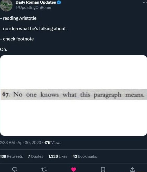 Daily Roman Updates @ - reading Aristotle -no idea what he's talking ...