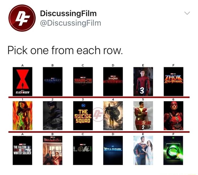 Pick one from each row. - iFunny