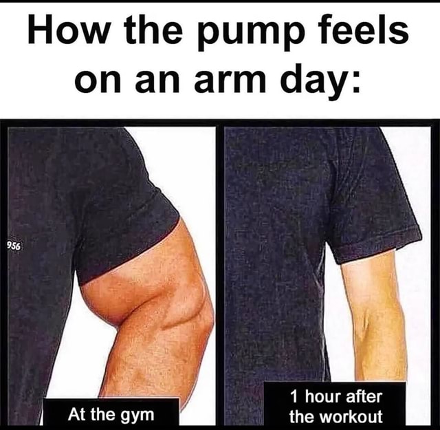How the pump feels on an arm day: 1 hour after I =At the gym I the ...