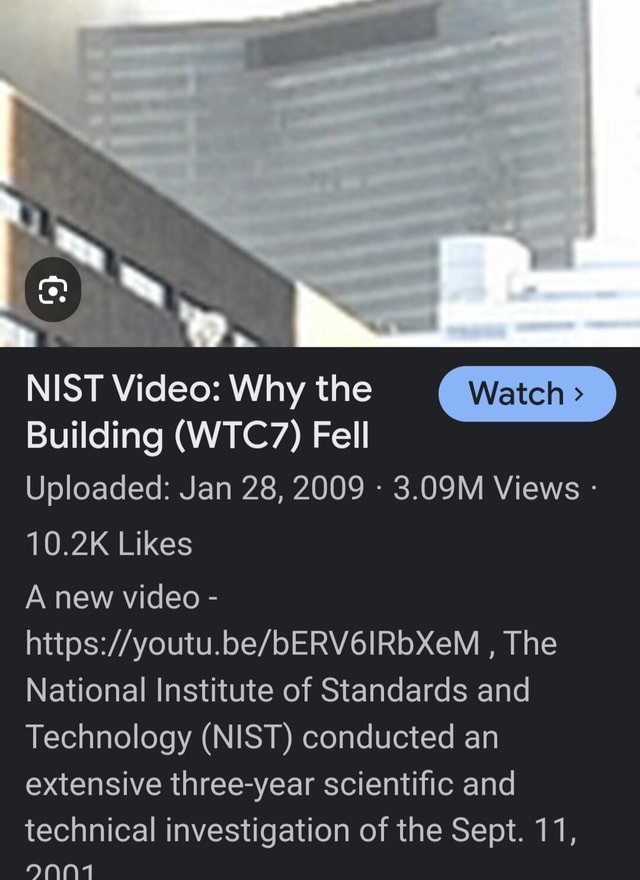 Gi NIST Video: Why the Building (WTC7) Fell Uploaded: Jan 28, 2009 - 3.09M Views - 10.2K Likes A ...