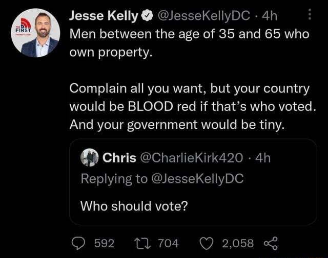 Jesse Kelly @lesseKellyDC - Mien between the age of 35 and 65 who own ...