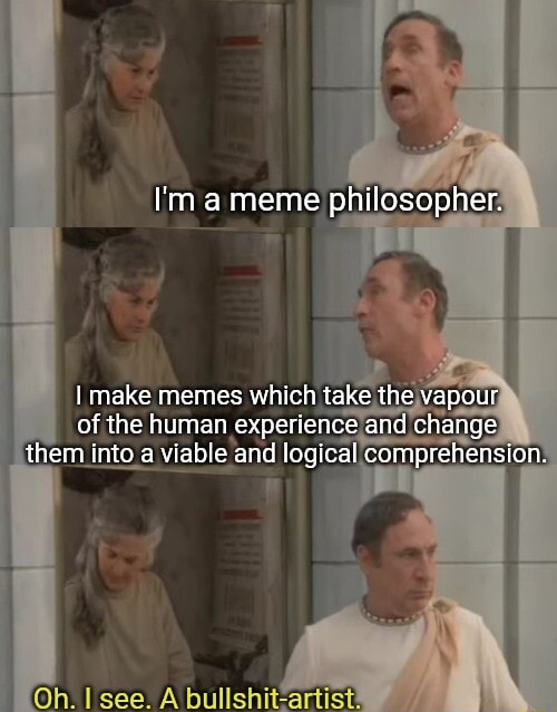 I'm a meme philosopher. make memes which take the vapour of the human ...