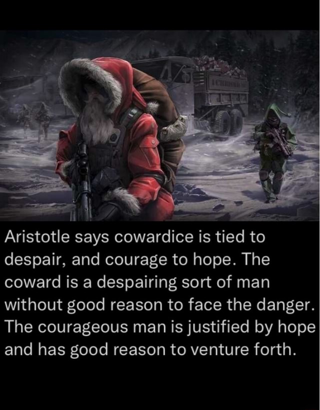 Aristotle says cowardice is tied to despair, and courage to hope. The ...