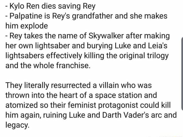 Kylo Ren dies saving Rey Palpatine is Rey's grandfather and she makes ...