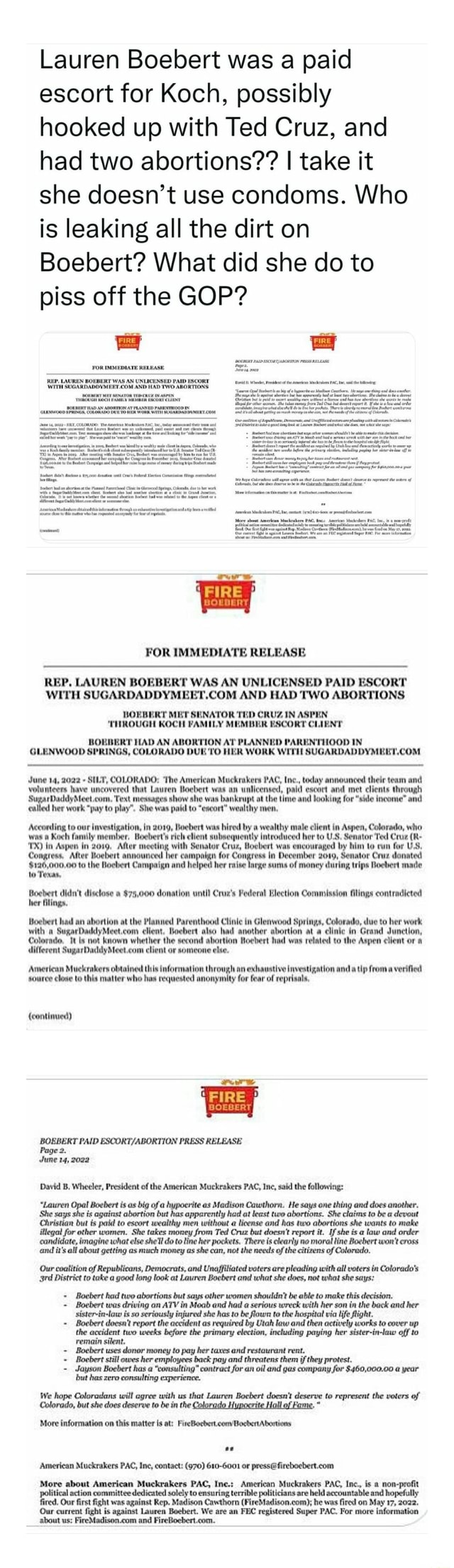 Lauren Boebert was a paid escort for Koch, possibly hooked up with Ted ...