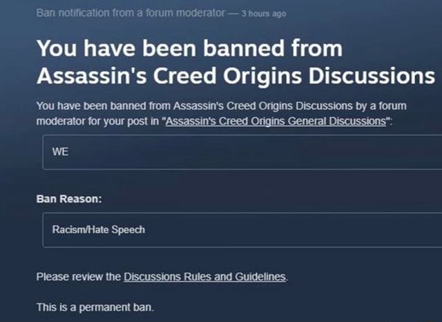 Ban notification from a forum moderator - 3 hours ago You have been ...