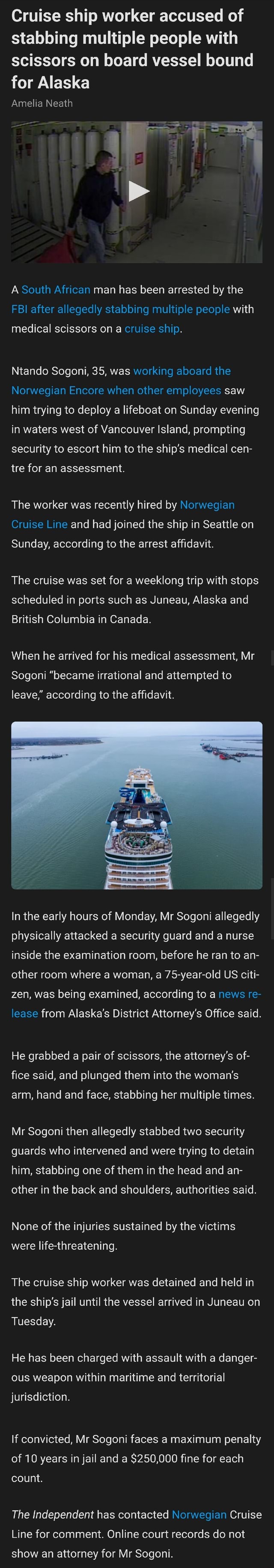 Cruise ship worker accused of stabbing multiple people with scissors on ...