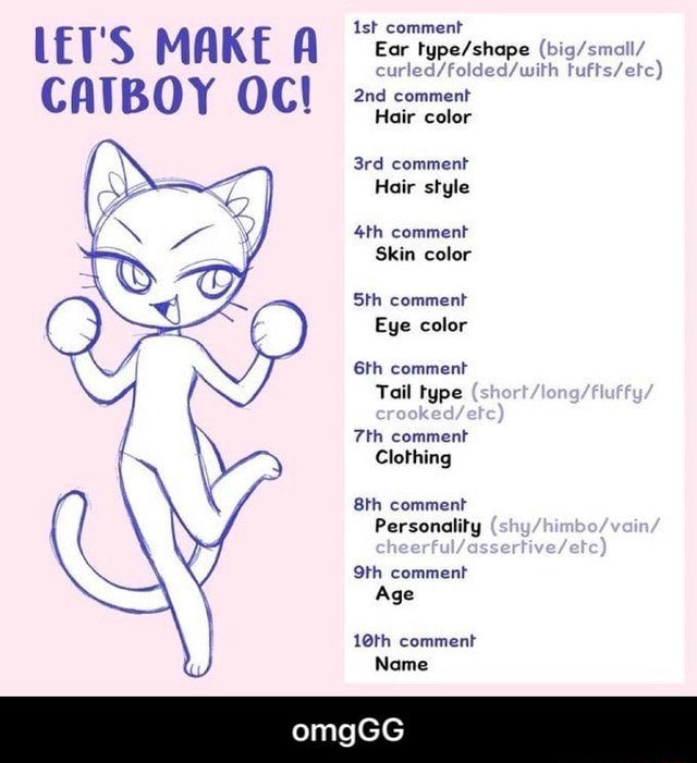 LET'S MAKE A CATBOY OC! comment Hair color comment Hair style comment Skin color Sth comment Eye ...