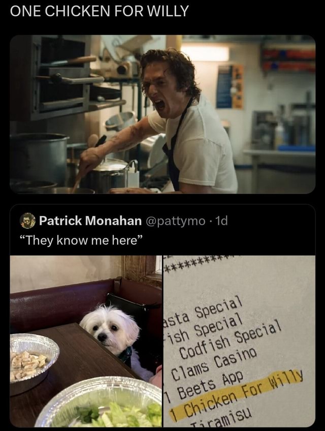 ONE C CHICKEN FOR WILLY @ Patrick Monahan @pattymo id "They know me ...
