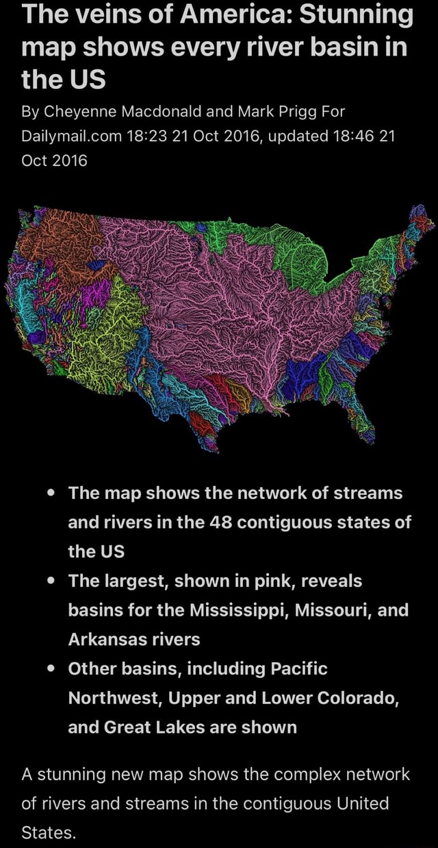 The veins of America: Stunning map shows every river basin in the US By ...