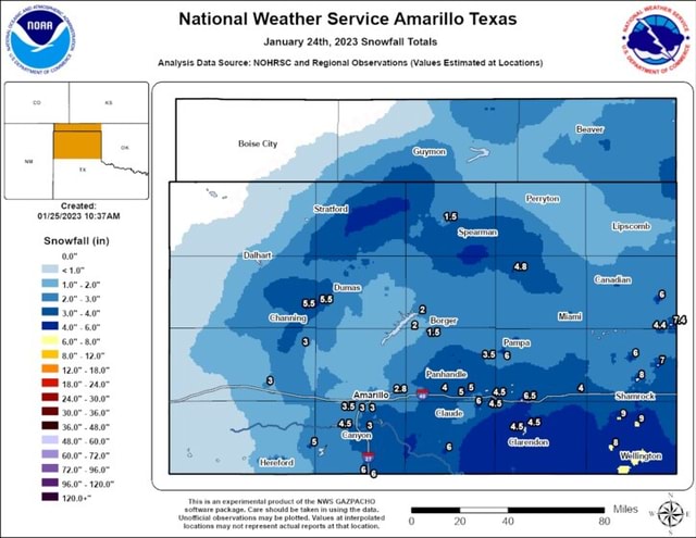 National Weather Service Amarillo Texas January 24th, 2023 Snowfall ...