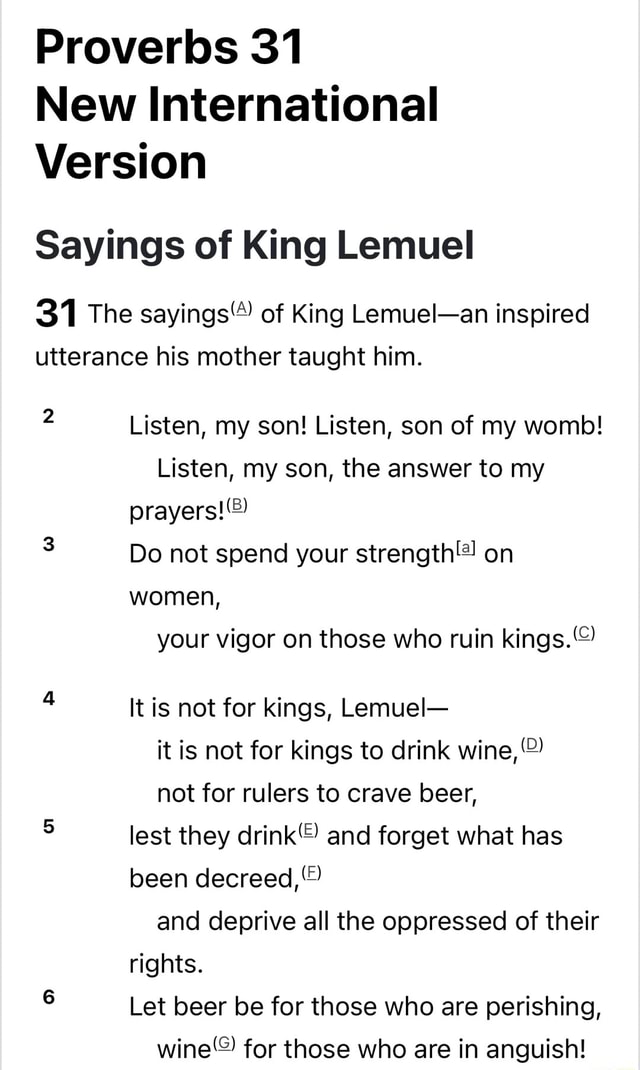 Proverbs 31 New International Version Sayings of King Lemuel 31 The ...