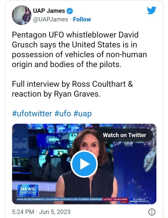 UAP James & @UAPJames Follow Pentagon UFO whistleblower David Grusch ...