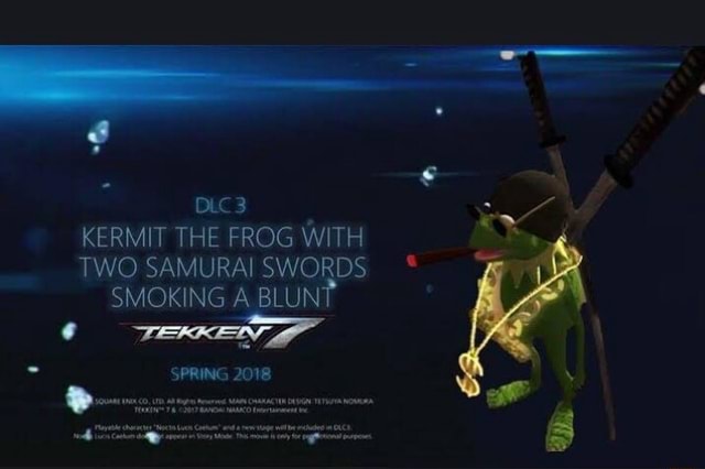 DLC3 KERMIT THE FROG WITH TWO SAMURAI SWORDS SMOKING A BLUNT TEKKEN ...