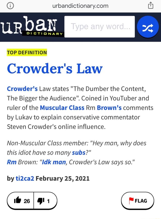 @ (h uRbaN DICTIONARY TOP DEFINITION Crowder's Law Crowder's Law states ... @ (h uRbaN DICTIONARY TOP DEFINITION Crowder's Law Crowder's Law states ...