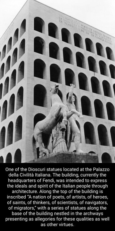 One of the Dioscuri statues located at the Palazzo della Civilita ...