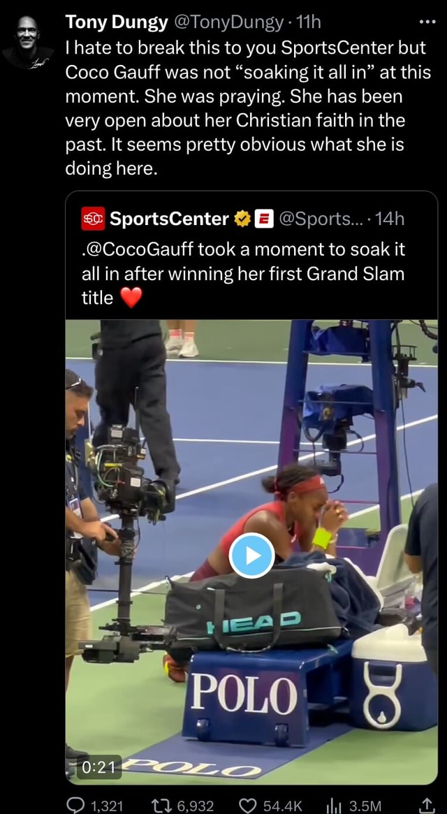 Tony Dungy I hate to break this to you SportsCenter but Coco Gauff was ...