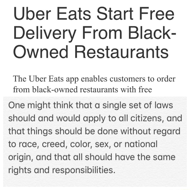 Uber Eats Start Free Delivery From Black- Owned Restaurants The Uber ...